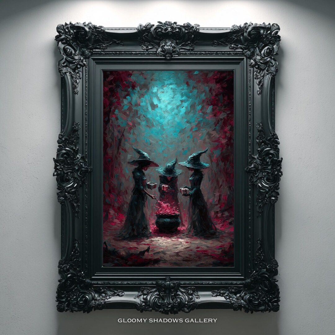 Midnight Gift Coven Wall Art, Gothic Witches Christmas Oil Painting ...