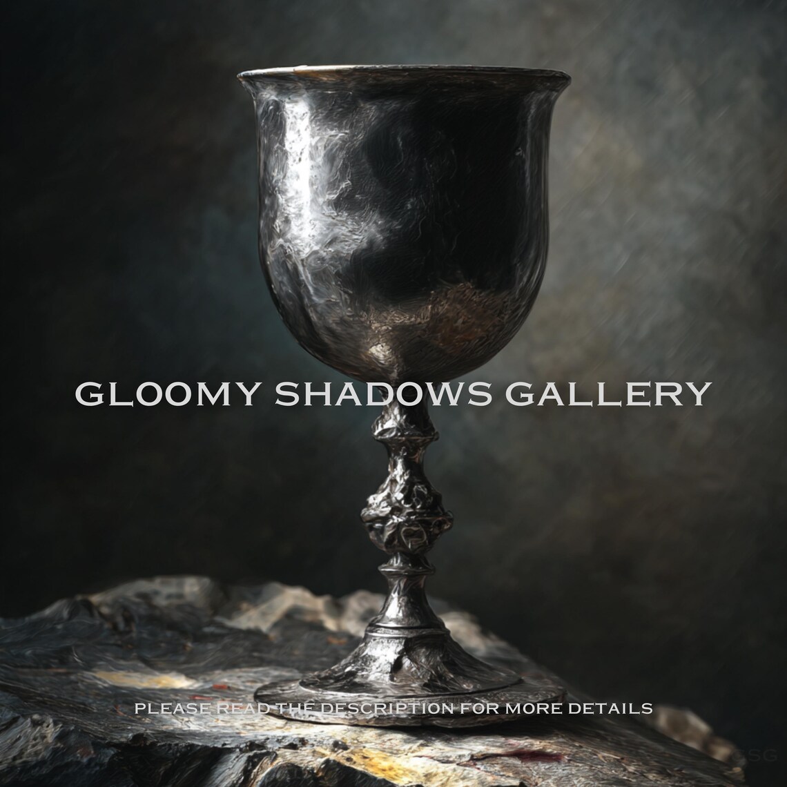 Midnight Silver Chalice Wall Art, Gothic Still Life Oil Painting Print ...