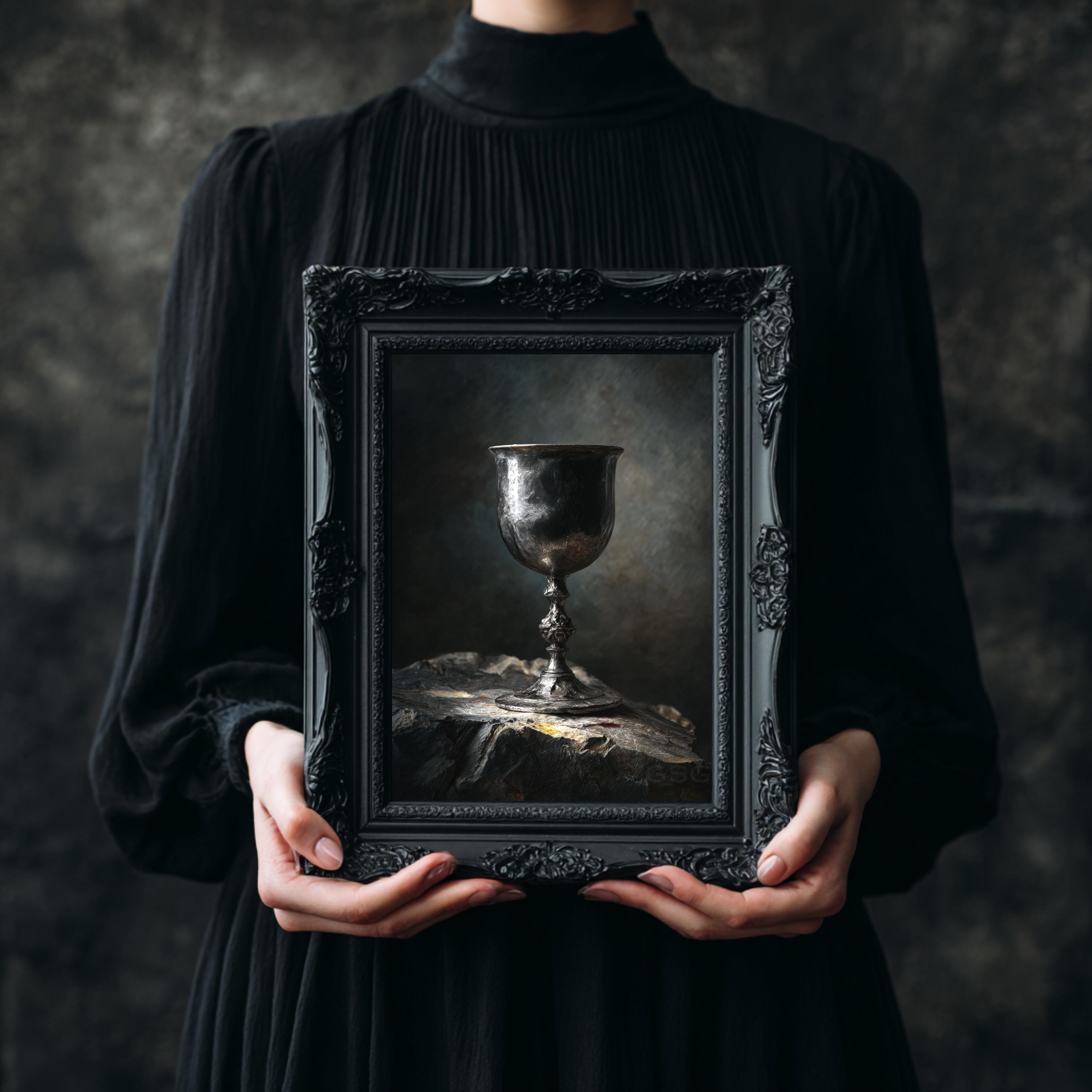 Midnight Silver Chalice Wall Art, Gothic Still Life Oil Painting Print ...