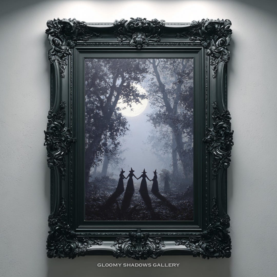 Witches Circle Under Full Moon, Gothic Painting Printable Wall Art ...