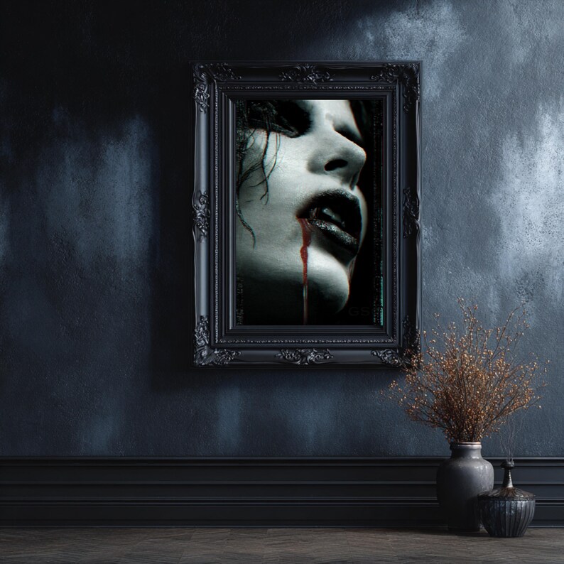 Vampire Bite Portrait Print, Bloody Lips Closeup, Gothic Horror ...
