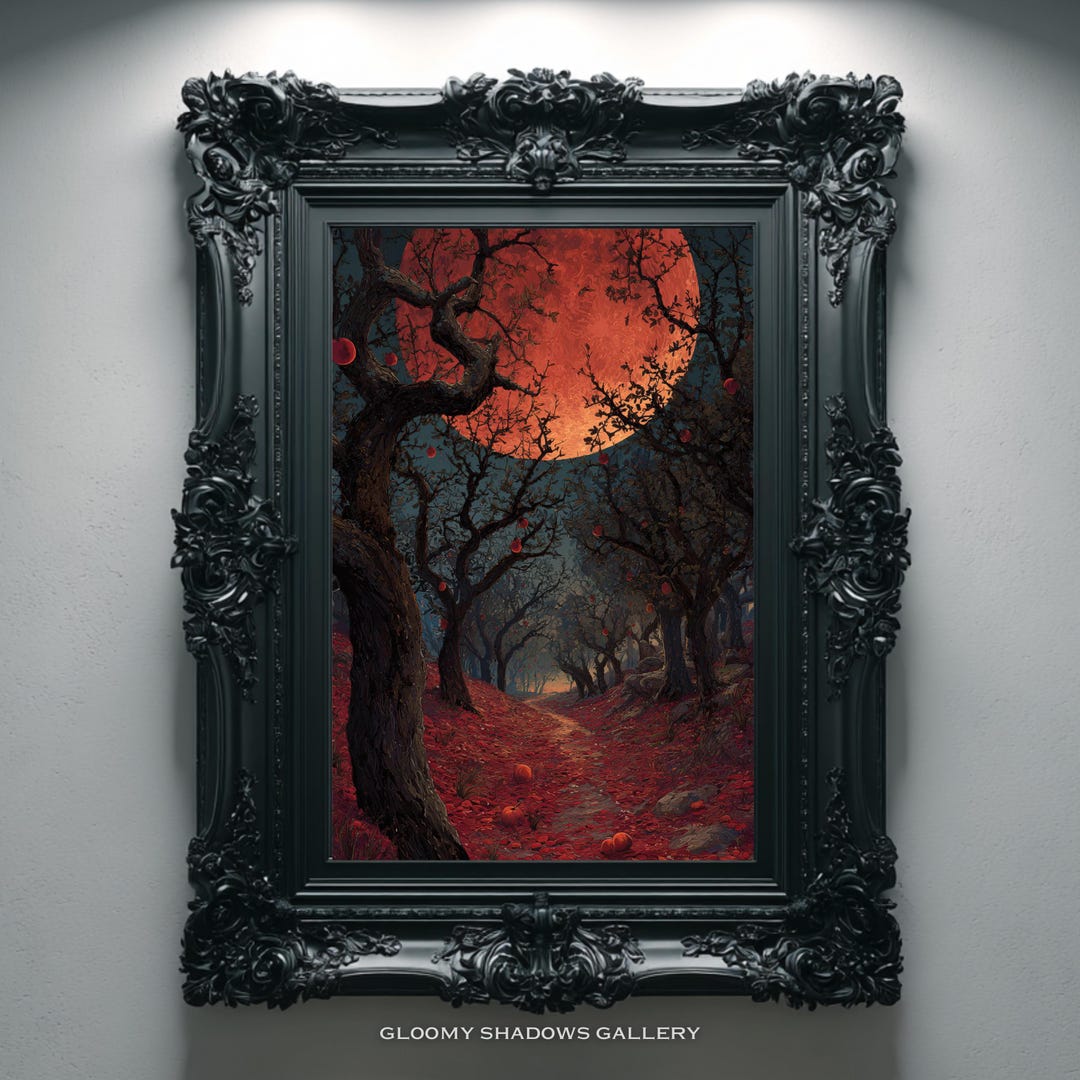 Blood Moon Wall Art, Goth Forest Print, Dark Cottagecore Orchard ...