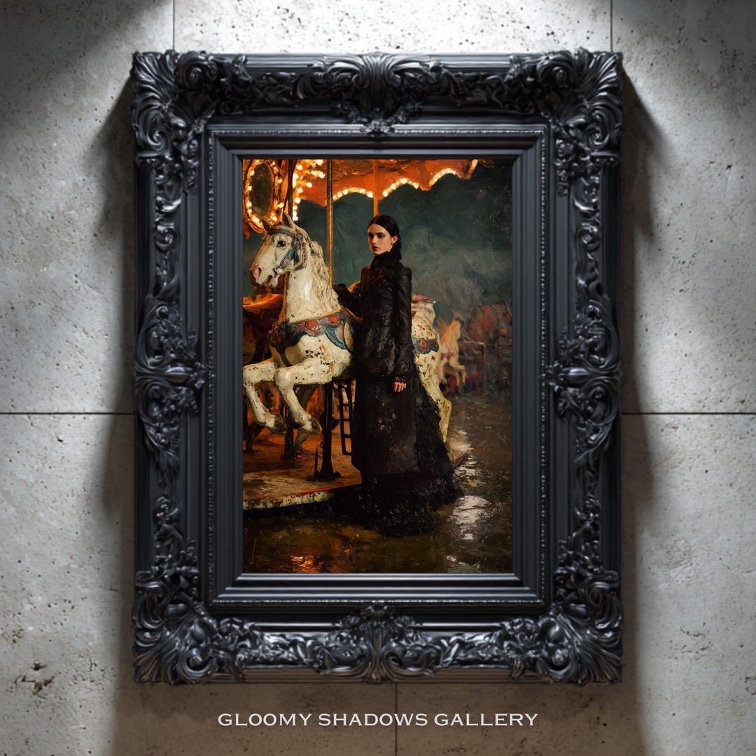 Gothic Carousel Solitude Gothic Portrait Print, Dark Carnival Art ...