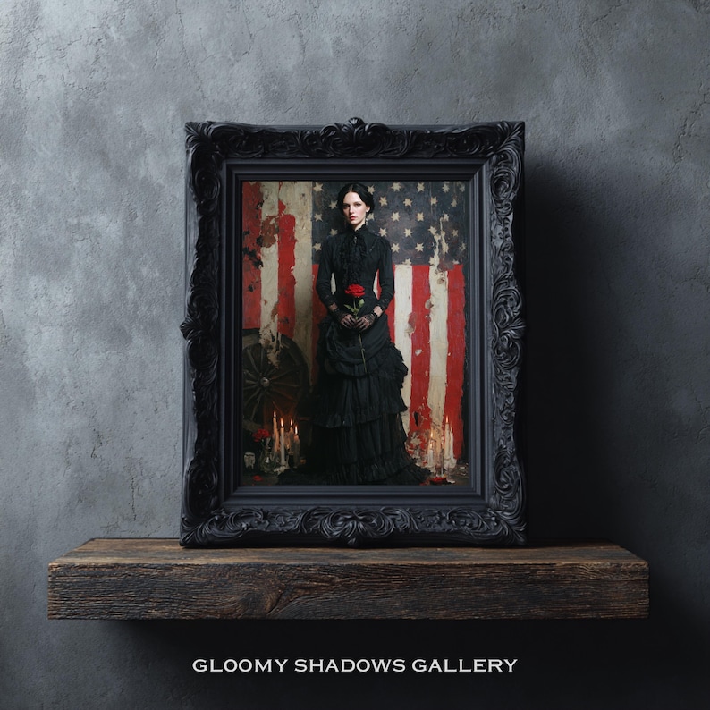 Goth Americana Woman Portrait Printable Wall Art, Dark Patriotic Rose ...