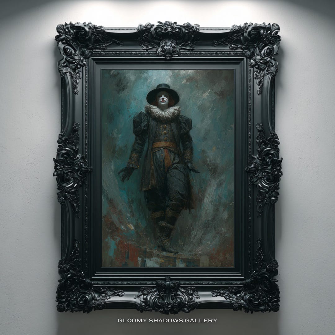 Dark Pierrot Clown Oil Painting, Sad Circus Carnival Poster, Moody ...