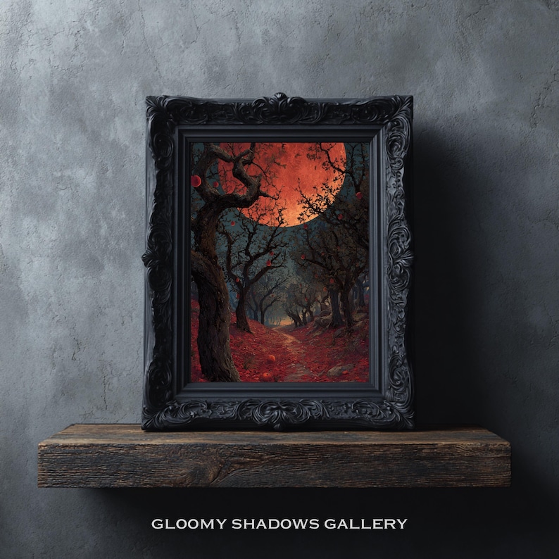 Blood Moon Wall Art, Goth Forest Print, Dark Cottagecore Orchard ...