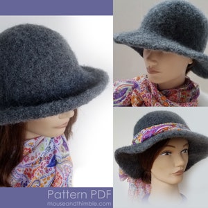 Felted Wool Hat Crochet PATTERN, Flat Brim or Rolled Edge, Easy ...