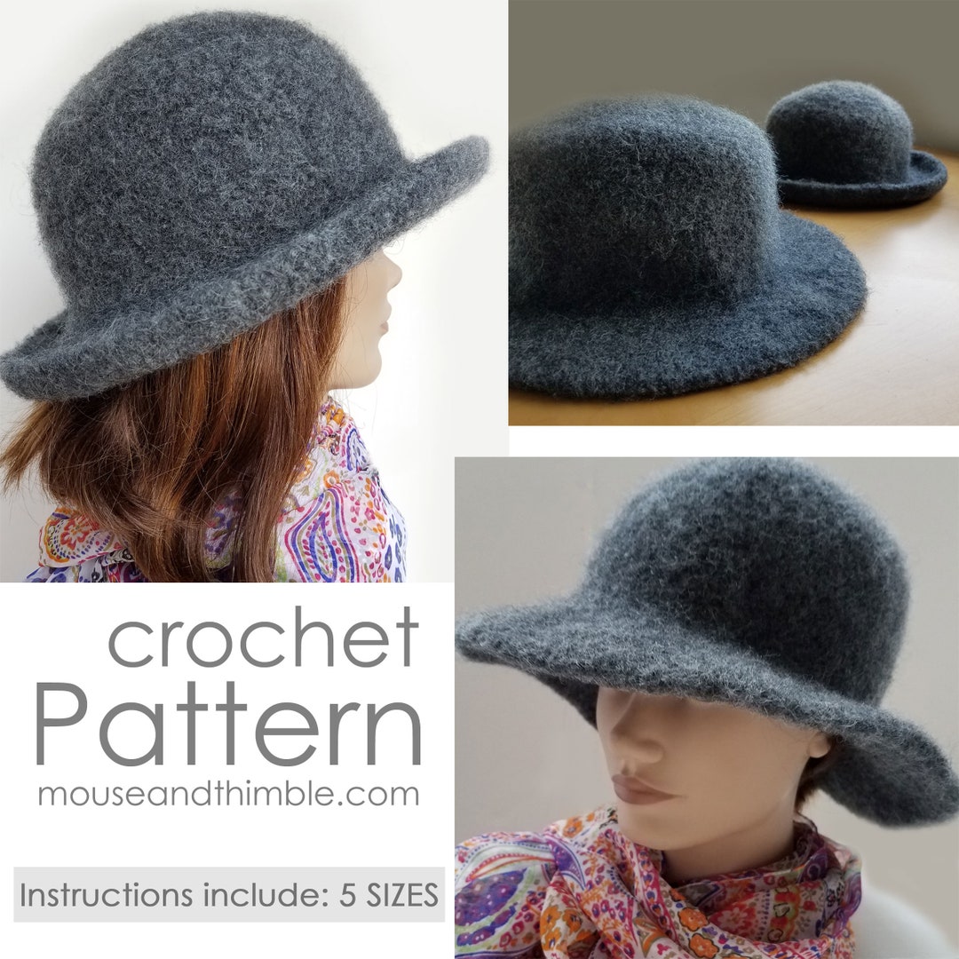 Felted Wool Hat Crochet PATTERN, Flat Brim or Rolled Edge, Easy ...