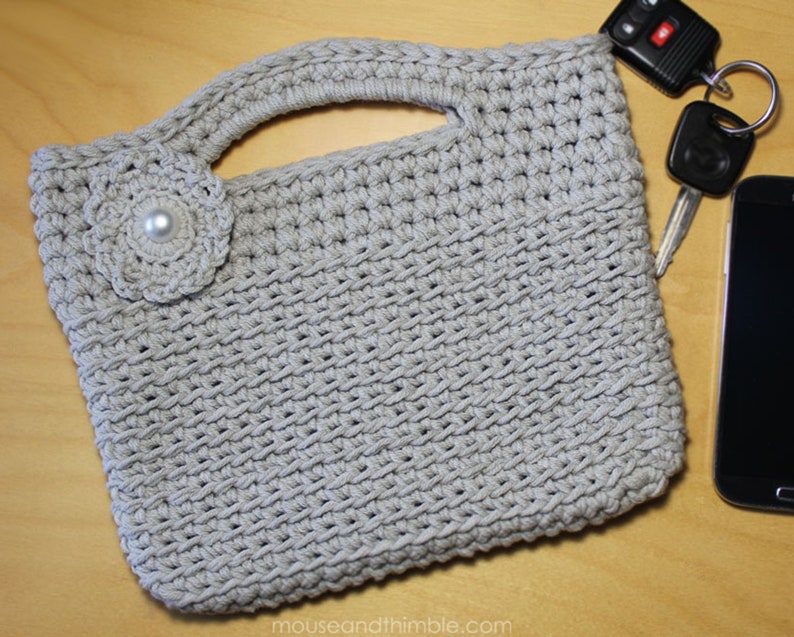 Small Cotton Purse Crochet PATTERN, Simple Petite Two Handle Bag, Flat ...