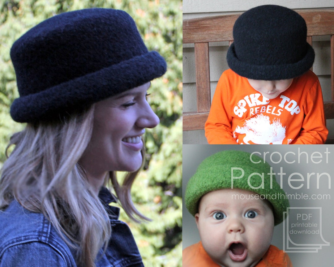 Felted Hat Crochet PATTERN, Wool Derby Bowler Caps, Easy Felting ...