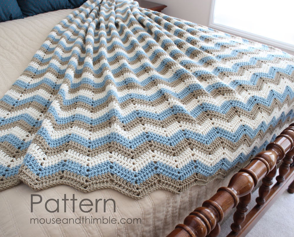 Afghan Blanket Crochet PATTERN, Easy Bed Topper Throw, Chevron Stripes ...