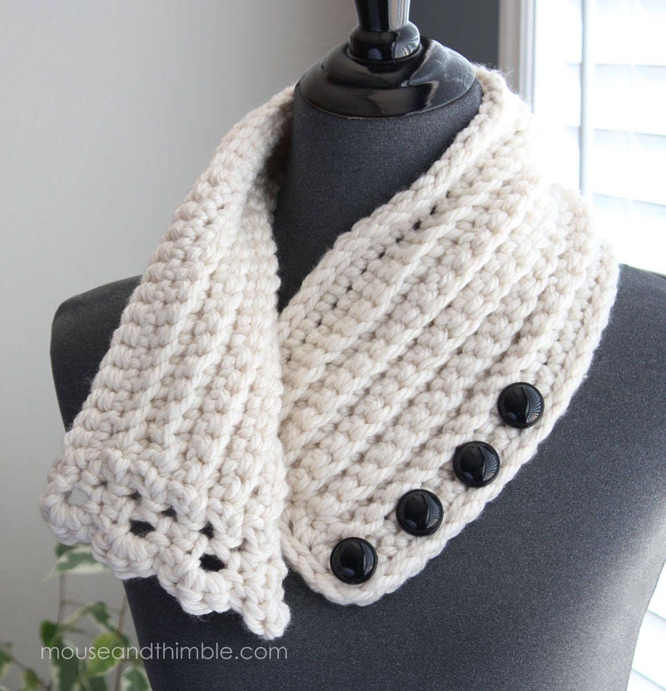 Bulky Buttoned Scarf Crochet PATTERN, Chunky Tuscany Neck Warmer ...