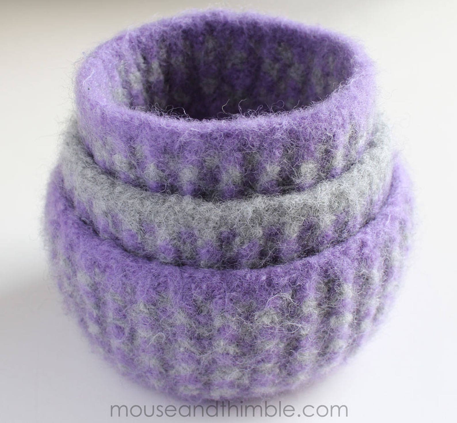 Felted Wool Bowls Crochet PATTERN, 3 Gingham Check Nesting Baskets ...