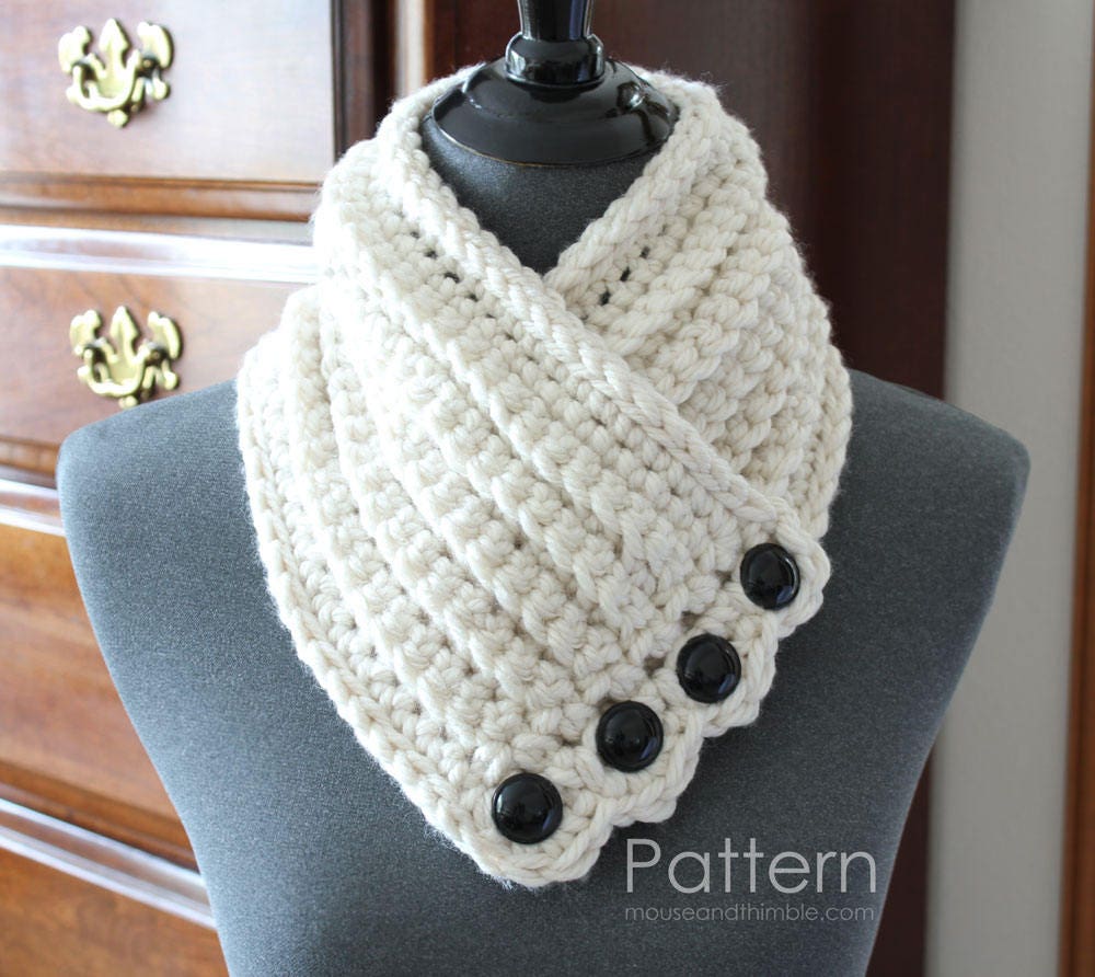 Bulky Buttoned Scarf Crochet PATTERN, Chunky Tuscany Neck Warmer ...