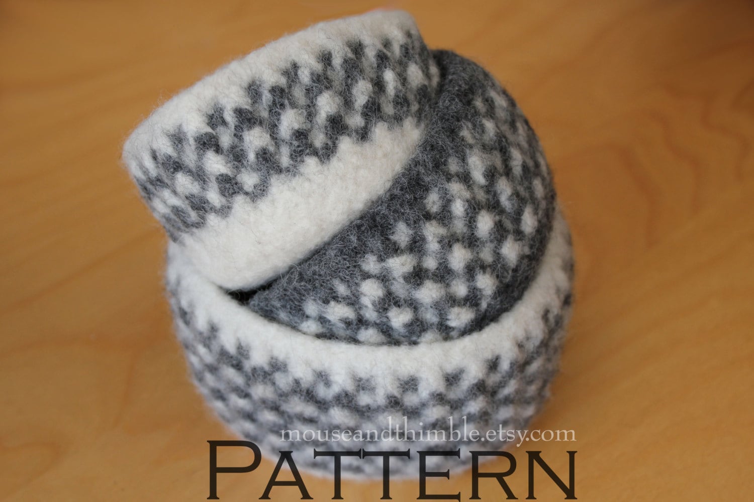 Felted Wool Bowls Crochet PATTERN, 3 Gingham Check Nesting Baskets ...