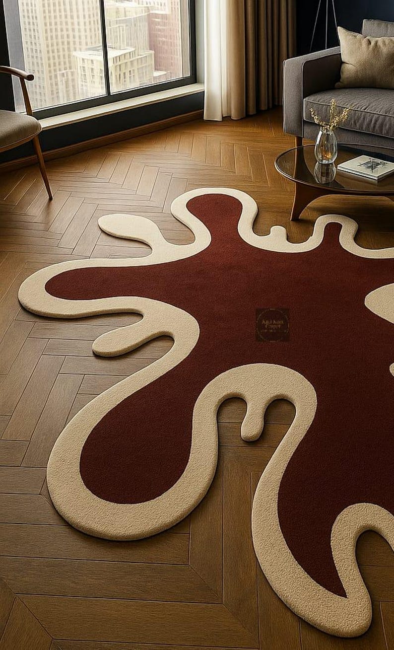 Abstract Irregular Shape Rug | Tufted Wavy Two-tone Area Rug | Unique ...