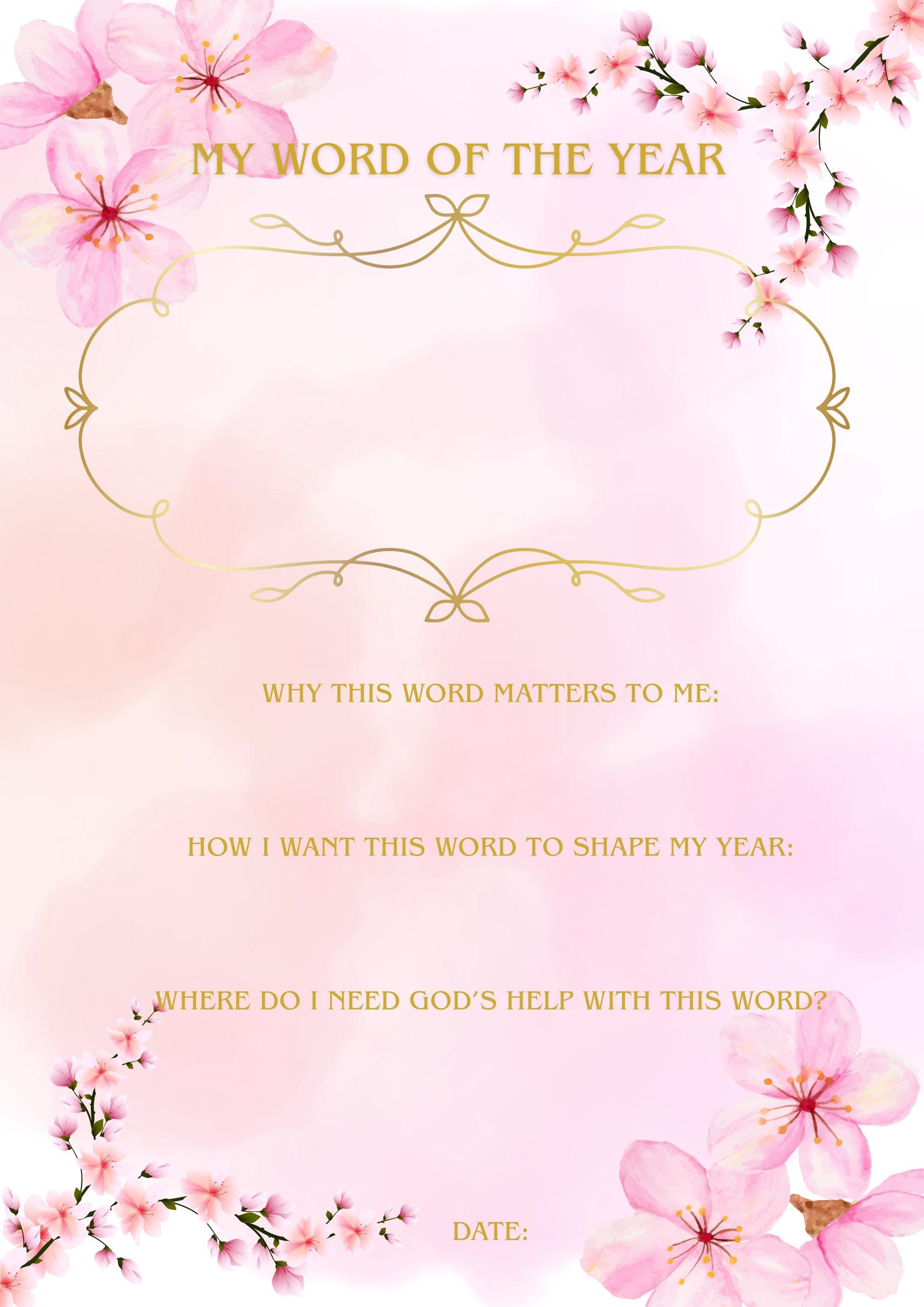 Word of the Year Printable | Christian Reflection Worksheet (PDF) - Etsy