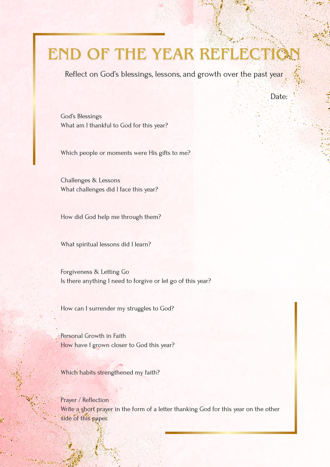 Christian New Year Reflection Printable – Gratitude, Prayer, Spiritual ...