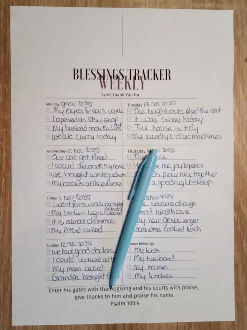Printable Blessings Tracker • Weekly Gratitude Journal • Christian ...