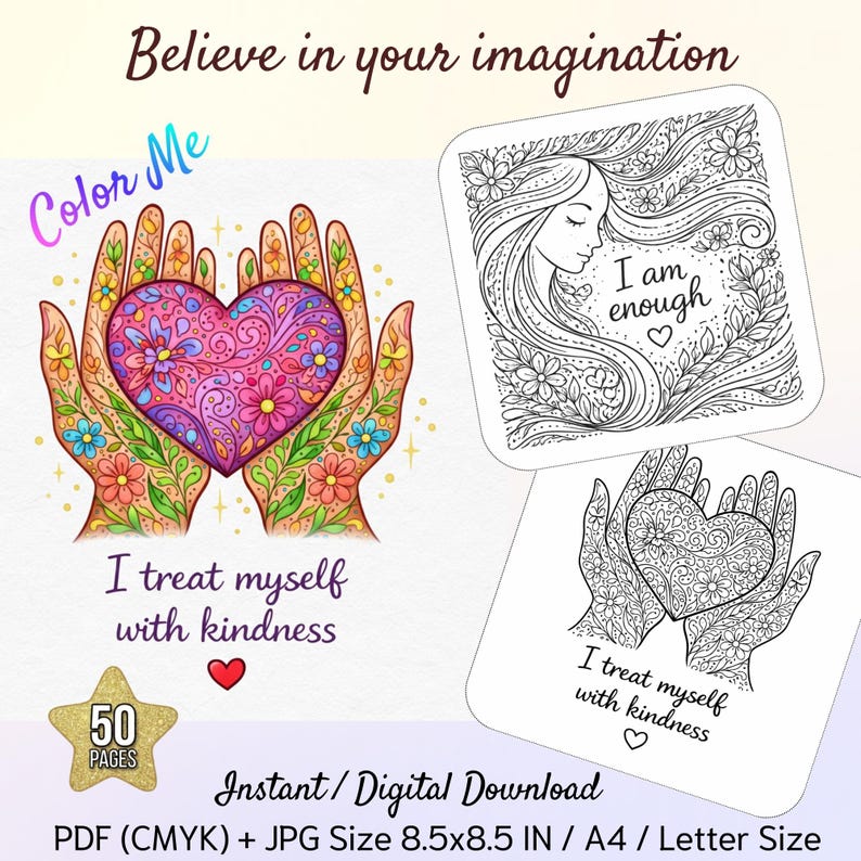 Self Love Coloring Book, 50 Affirmation Pages, Digital Download ...