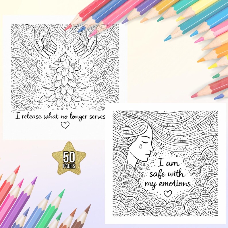Self Love Coloring Book, 50 Affirmation Pages, Digital Download ...