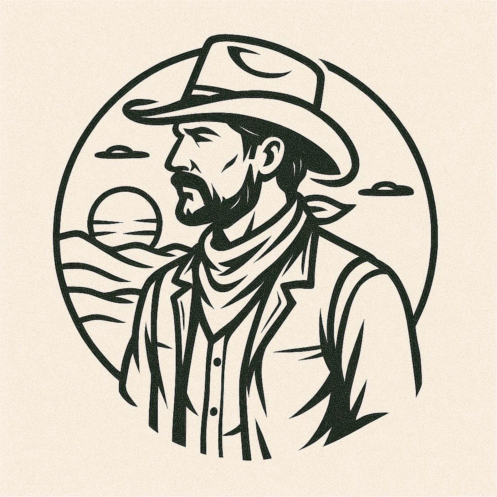 Cowboy Profile Line Art | Western Sunset Circle PNG | Cowboy Silhouette ...