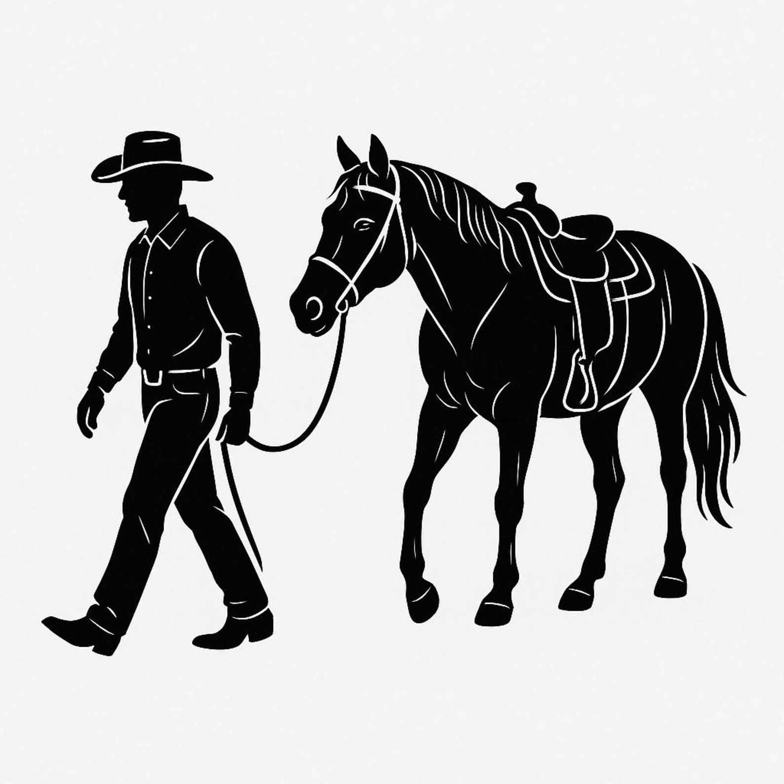 Cowboy Leading Horse Silhouette PNG | Western Ranch Clipart | Country ...