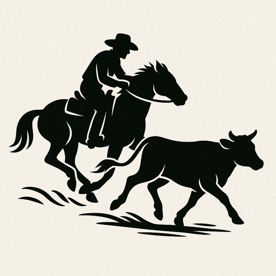 Cowboy Chasing Steer Silhouette | Western Cowboy SVG | Rodeo Ranch Line ...