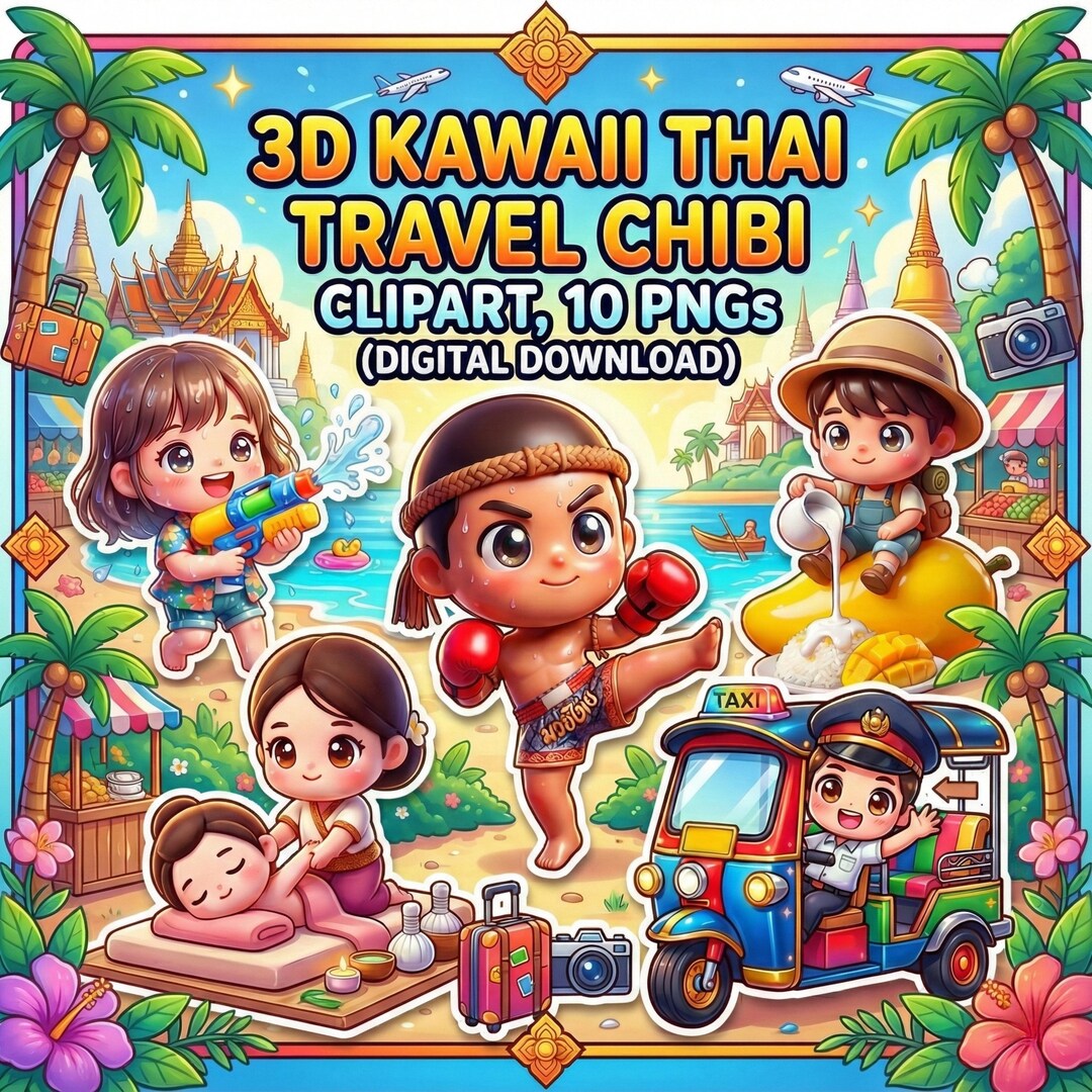 3D Kawaii Thai Travel Chibi Clipart, 10 Pngs (digital Download) - Etsy