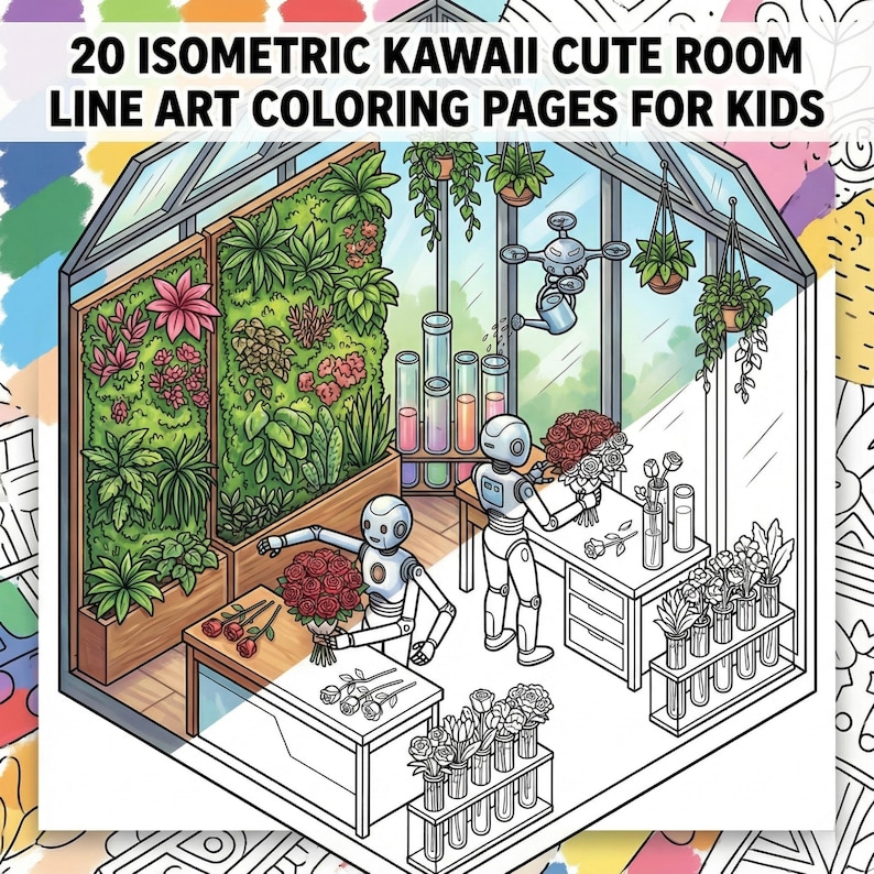 Isometric Room Coloring Pages, Kawaii Valentine, Line Art (PDF Download ...