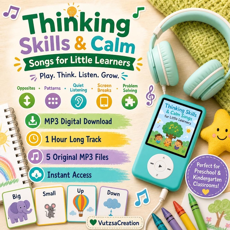 Kids Learning Songs, Calm Break Music, 5 MP3 Tracks + 1 Hour Long Track ...