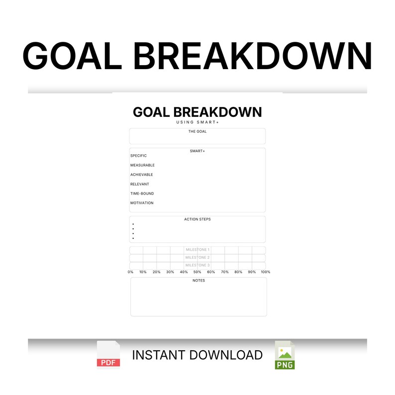 Goal Breakdown Printable • SMART Goal Setting Template • Goal Planner ...
