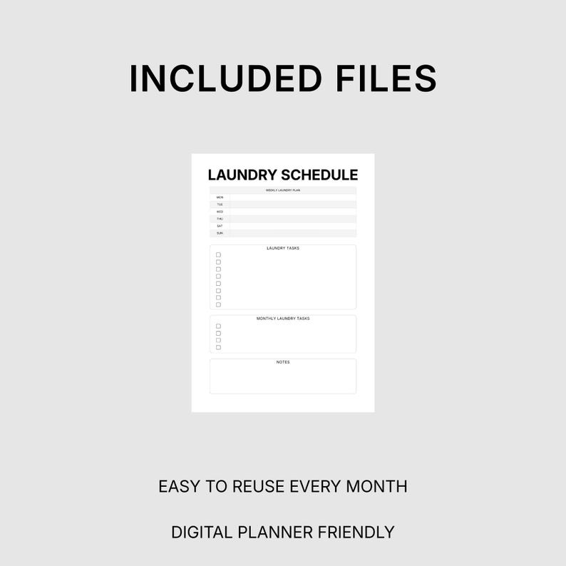 Weekly Laundry Schedule Printable • Minimalist Home Chore Planner (PDF ...