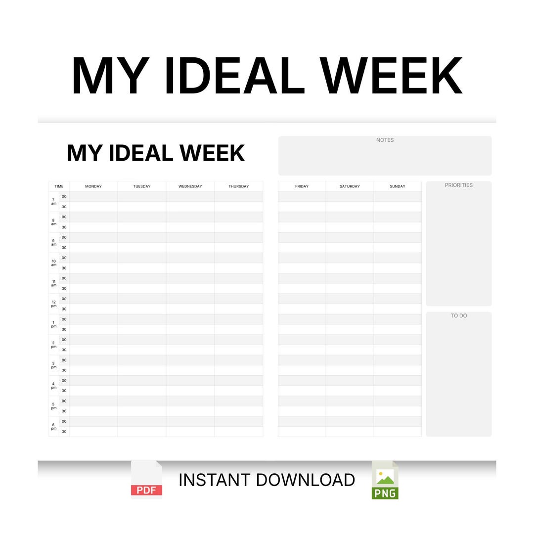 My Ideal Week Printable • Minimalist Weekly Time Blocking Template ...