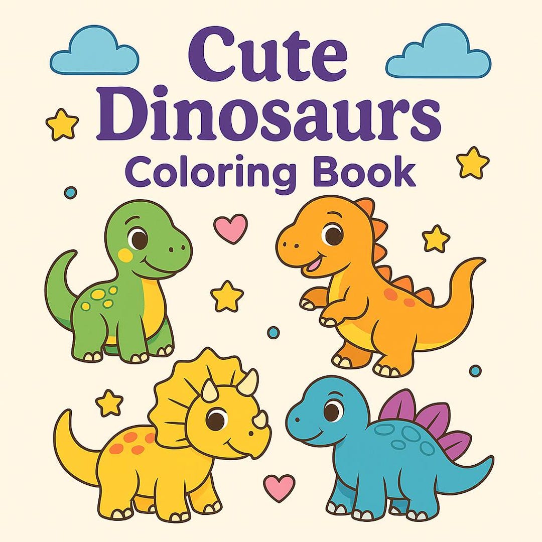 Cute Dinosaur Coloring Book for Kids – 5 Printable Pages | Easy & Fun ...