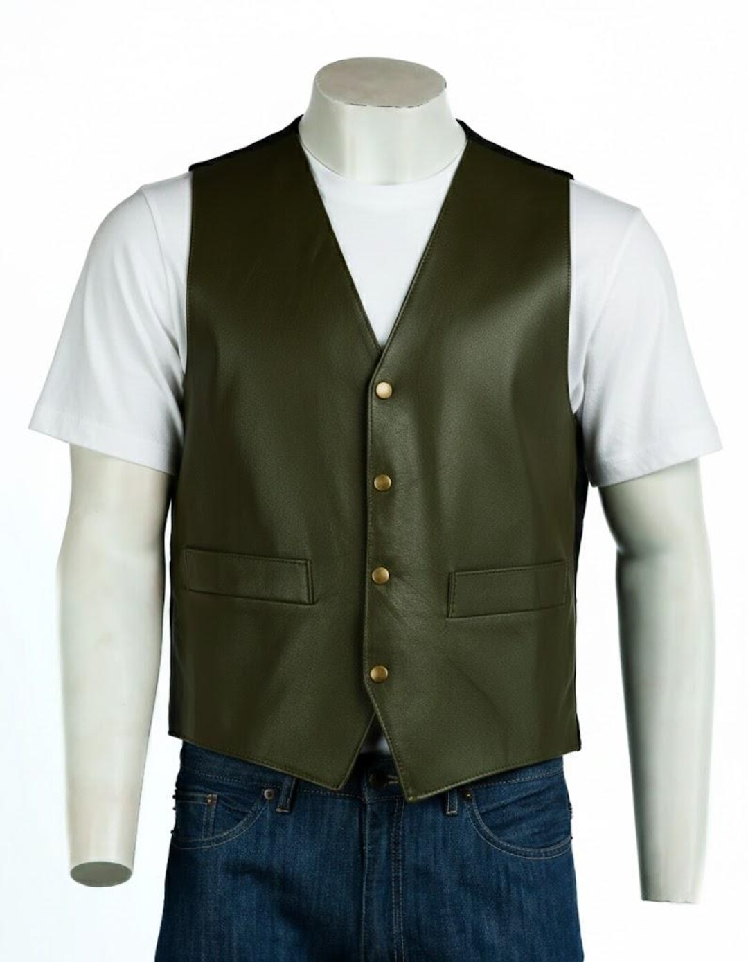 Handmade Men’s Olive Green Leather Vest - Genuine Soft Leather ...