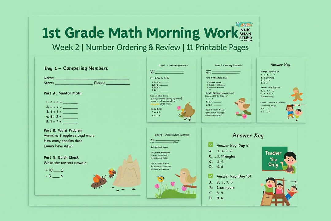 1st Grade Math Morning Work Week 2 | Number Counting & Comparing | 11 ...
