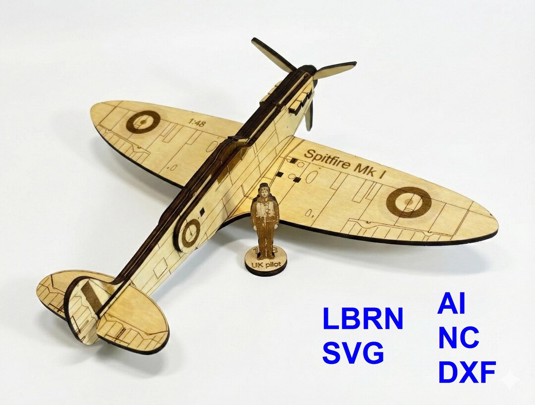 Spitfire Mk I Laser Cut Files, Lightburn Svg Dxf Ai. Wooden Airplane 3D ...