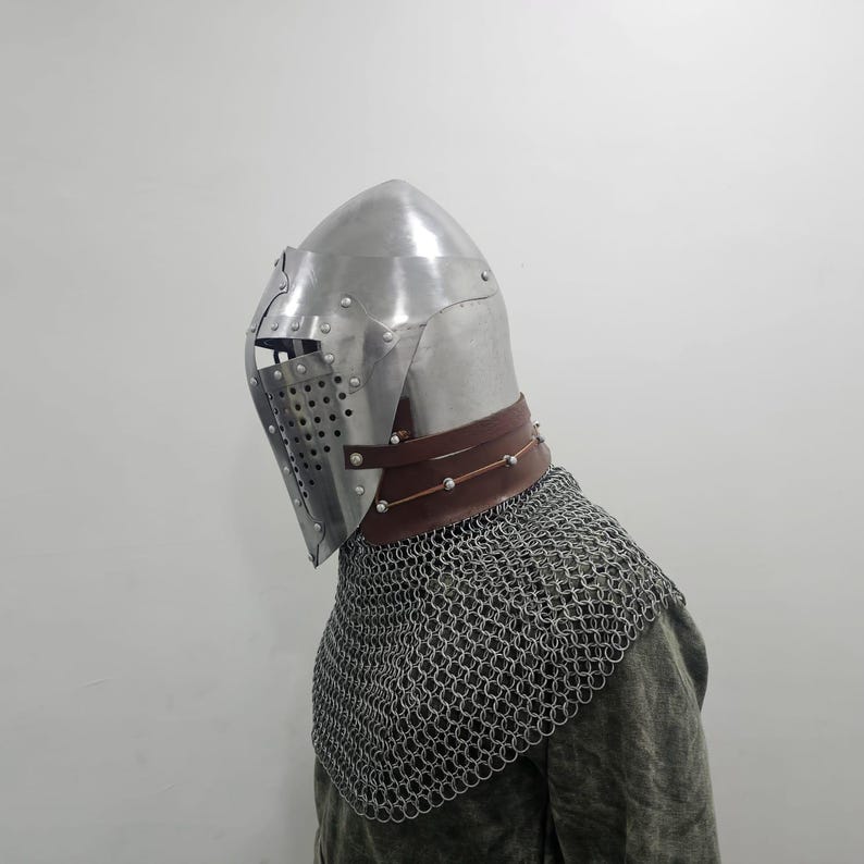 Medieval Knight Helmet Bascinet Open Face Sugarloaf Combat SCA Battle ...
