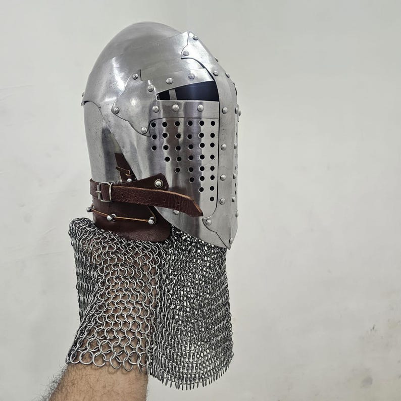 Medieval Knight Helmet Bascinet Open Face Sugarloaf Combat SCA Battle ...