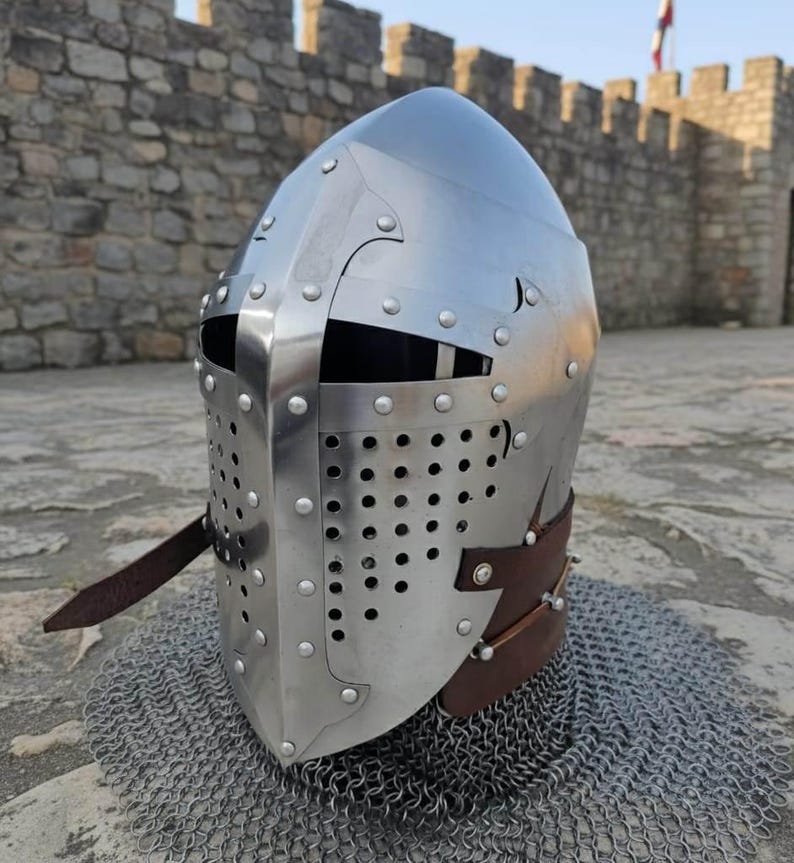 Medieval Knight Helmet Bascinet Open Face Sugarloaf Combat SCA Battle ...
