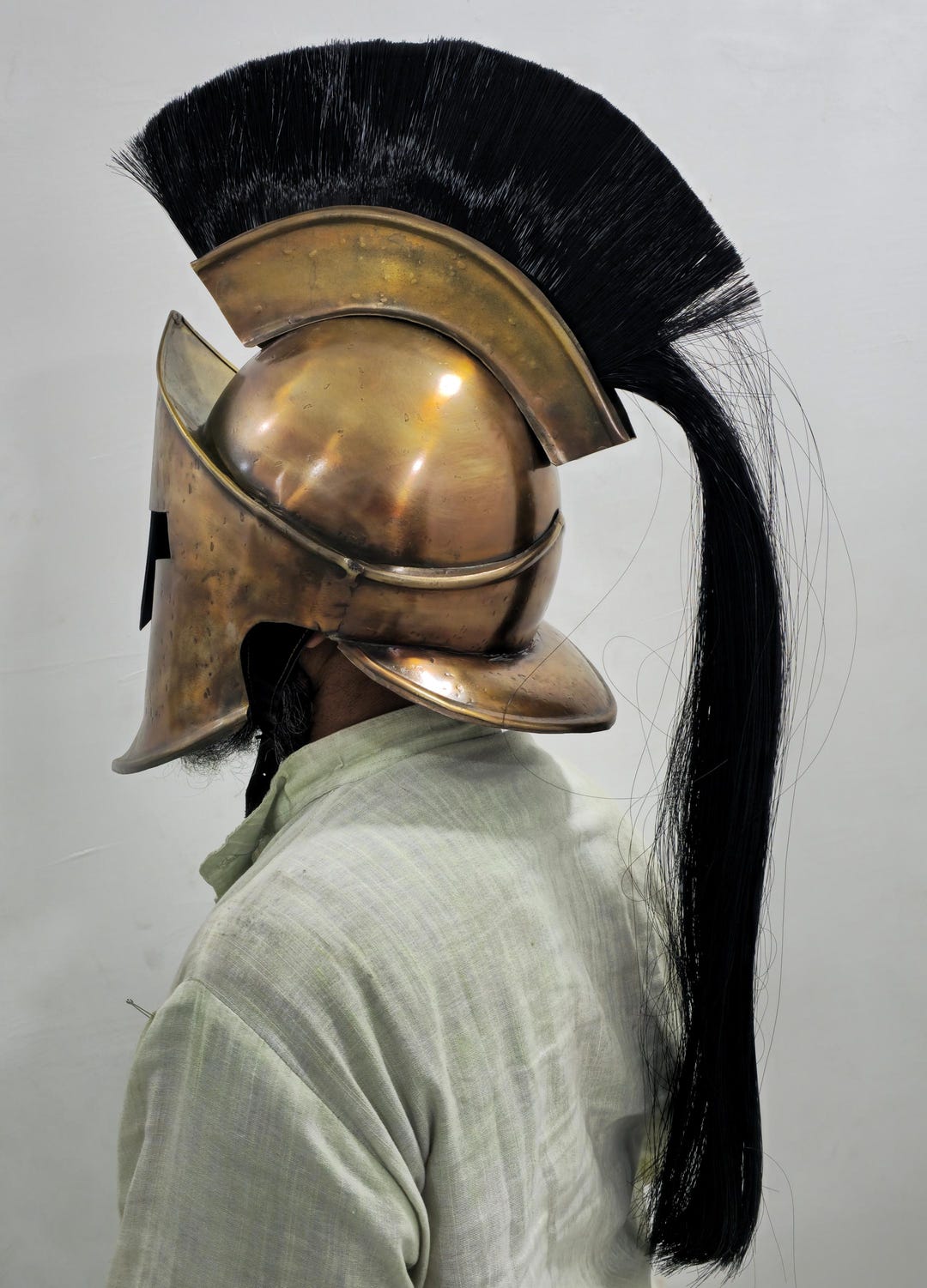 Medieval 300 Movie Sparta Helmet Brass Antique With Long Hair Plume 18 ...