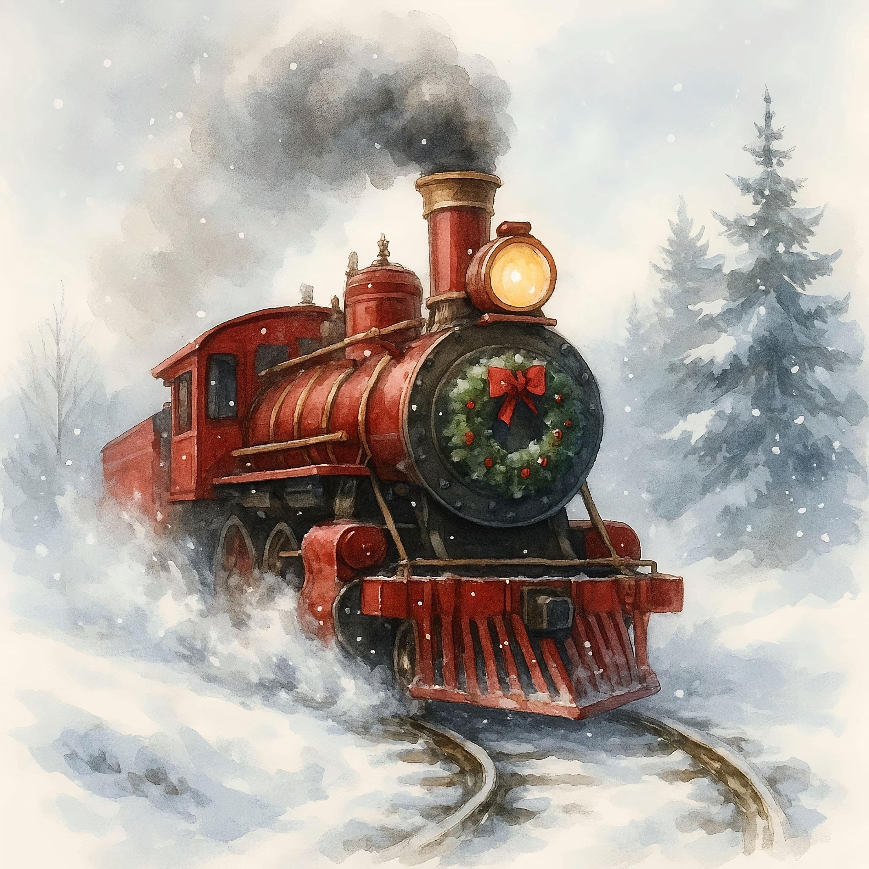 18 Vintage Christmas Train Clipart, Locomotive Art, Holiday Train, High ...