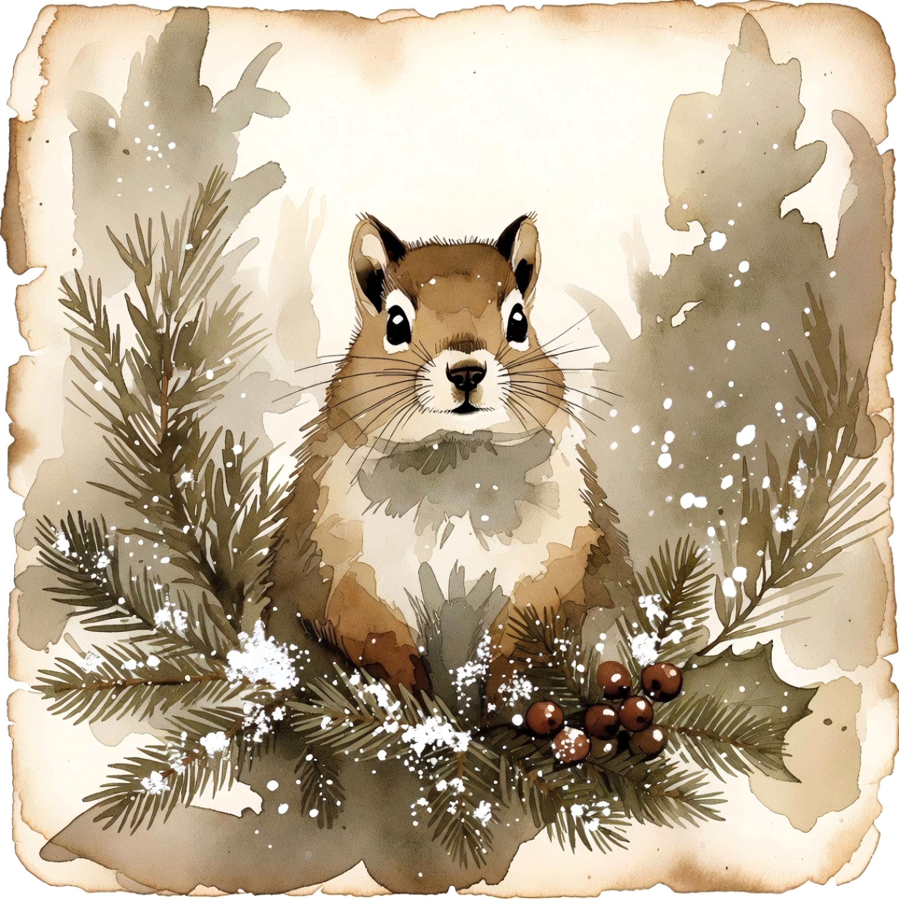 14 Watercolor Winter Woodland Animal Clipart, Hedgehog, Squirrel ...