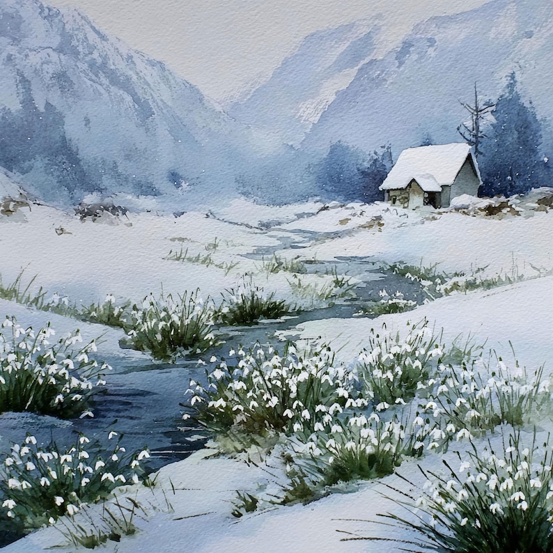 8 Winter Watercolor Mountain Clipart, Alpine Landscape, Mountain Scene ...
