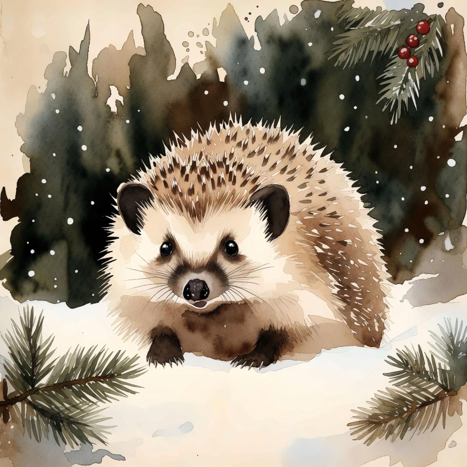 14 Watercolor Winter Woodland Animal Clipart, Hedgehog, Squirrel ...