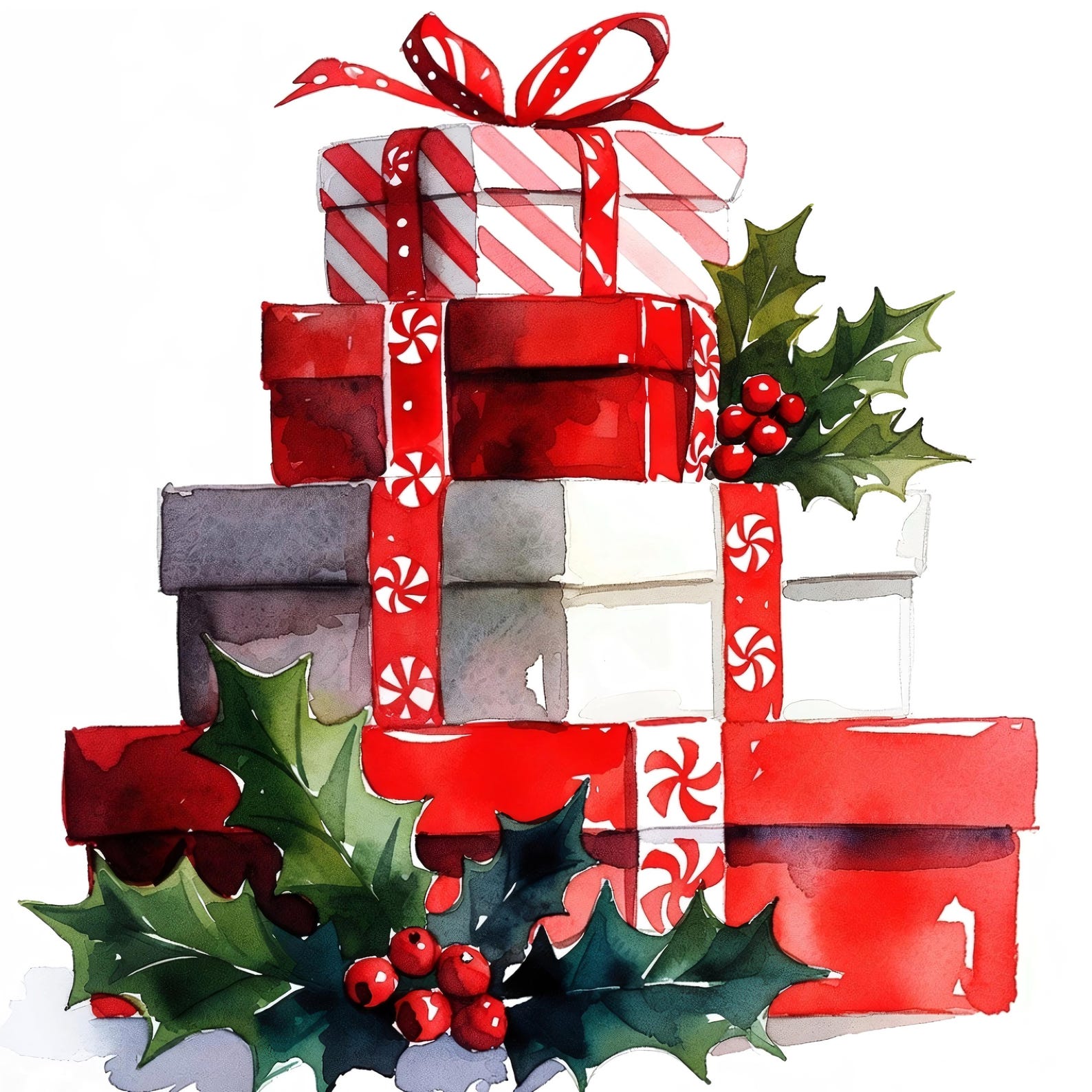 13 Candy Cane Christmas Present Clipart Stack, Red White Gift Boxes ...
