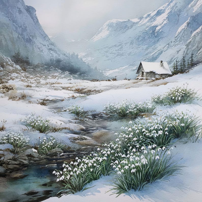 8 Winter Watercolor Mountain Clipart, Alpine Landscape, Mountain Scene ...