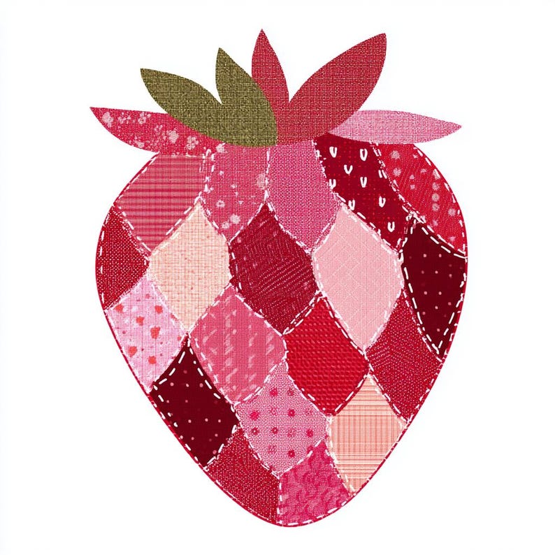 Patchwork Strawberry Clipart Bundle, Quilted Fabric Strawberries JPG ...