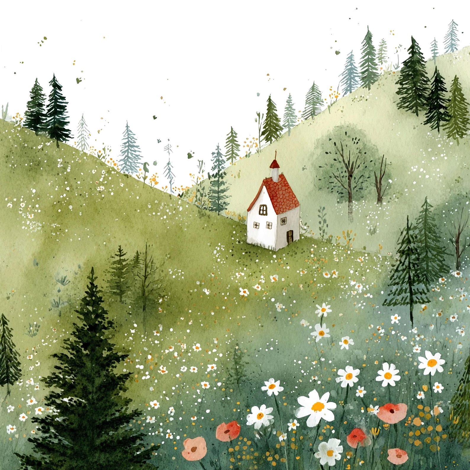 16 Whimsical Watercolor Countryside Clipart, Folk Art Village, High ...